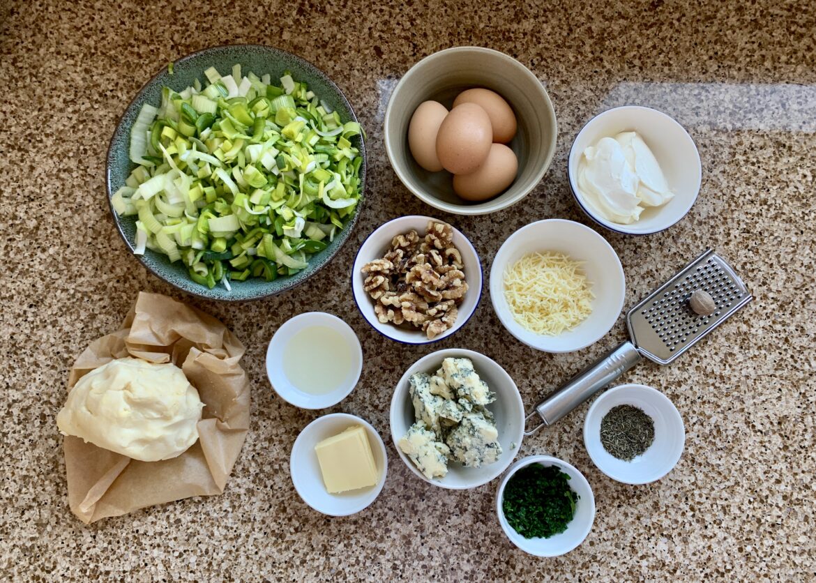 Leek, walnut and two cheese gluten free shortcrust tart | Coeliac by Design